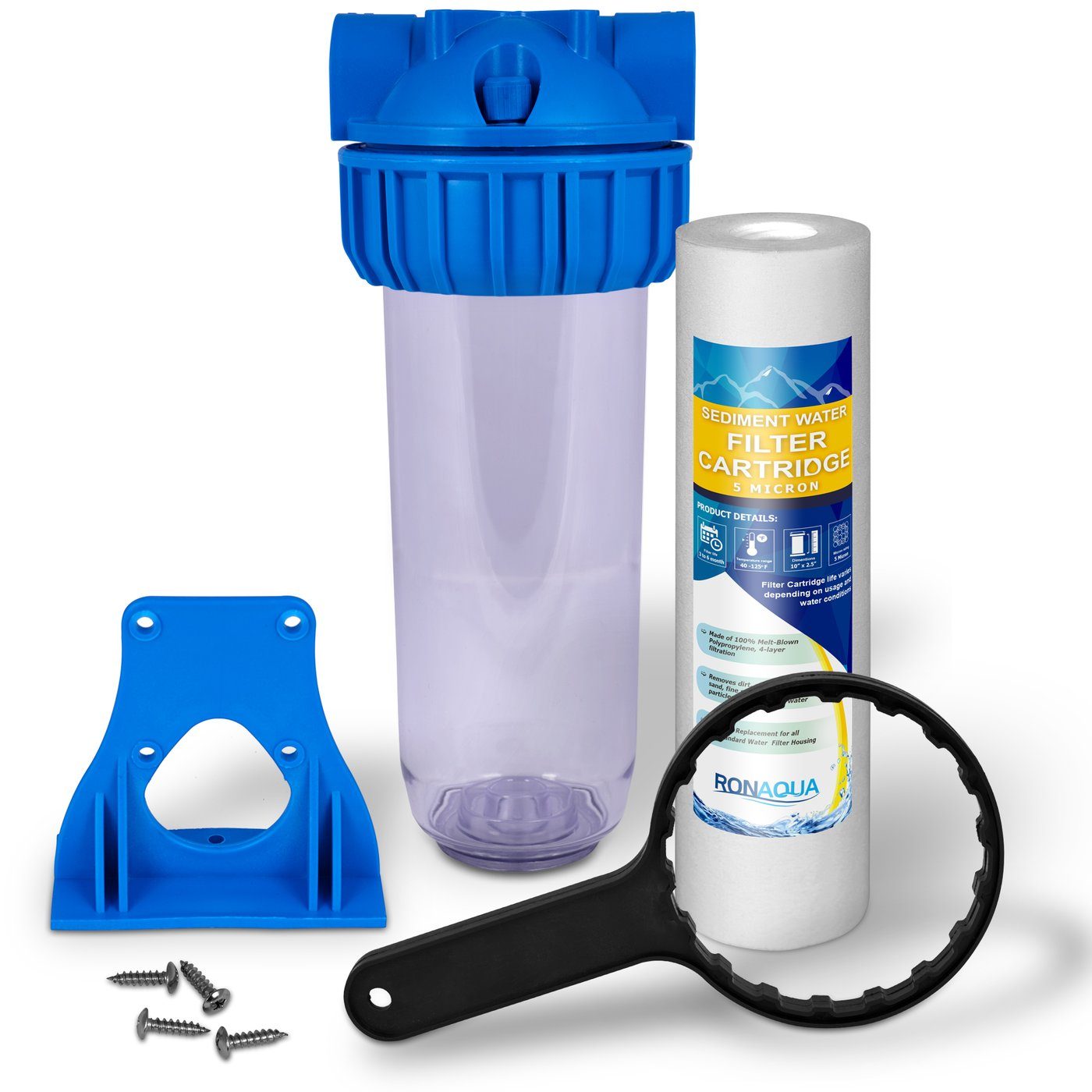 10 In. x 2.5 In. Transparent 5 Micron Sediment Whole House Water Filter ...