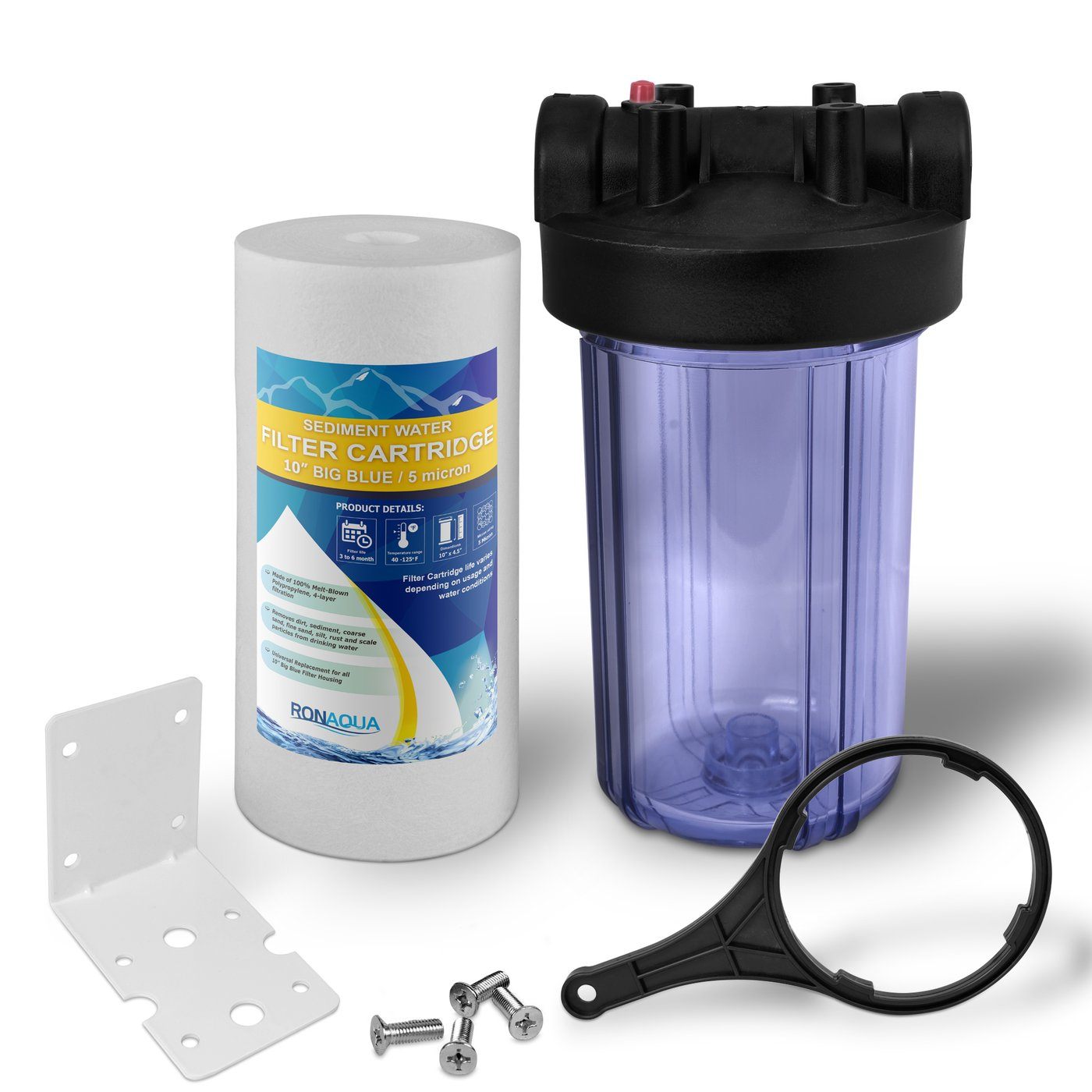 10 In. Transparent 5 Micron Sediment Whole House Water Filter | Ronaqua