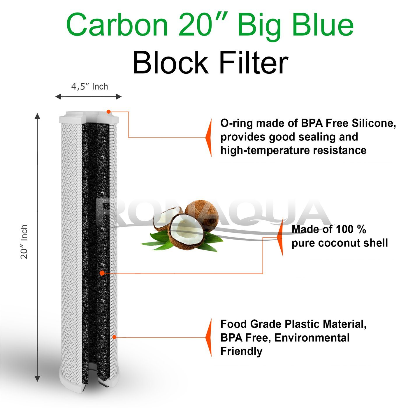 20 Inch Transparent 5 Micron Activated Carbon Block Whole House Water ...